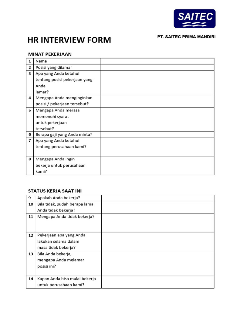 SAITEC-HR Interview - Form | PDF
