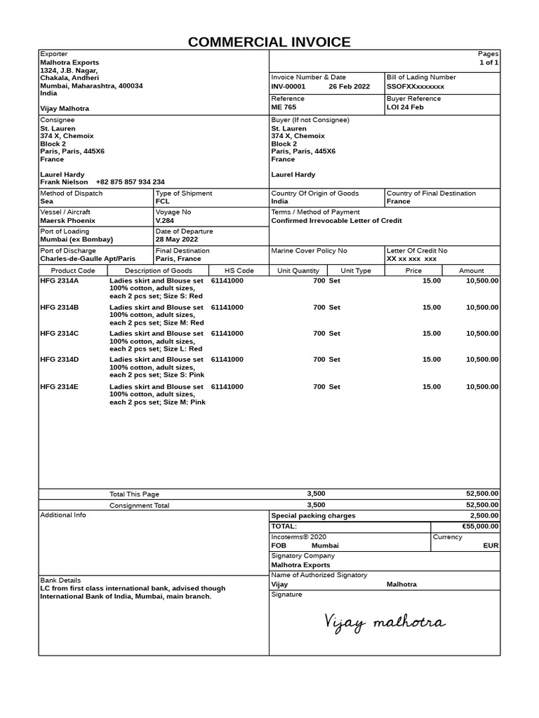 Sample+of+Commercial+Invoice | PDF | Supply Chain Management | Trade