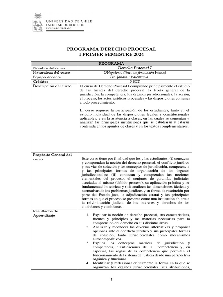 Derecho Procesal I: Contenidos y Metodología | PDF | Ley procesal ...