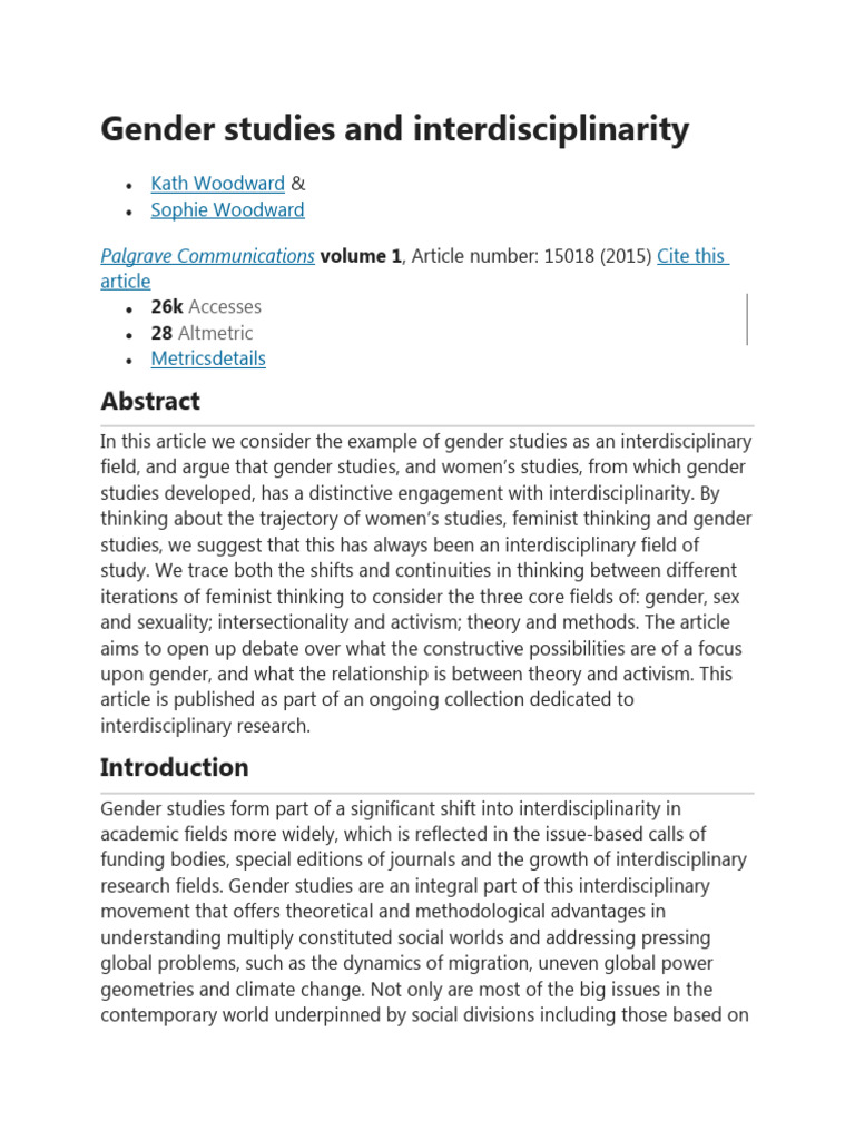 Gender Studies and Interdisciplinarity by Bilal | PDF