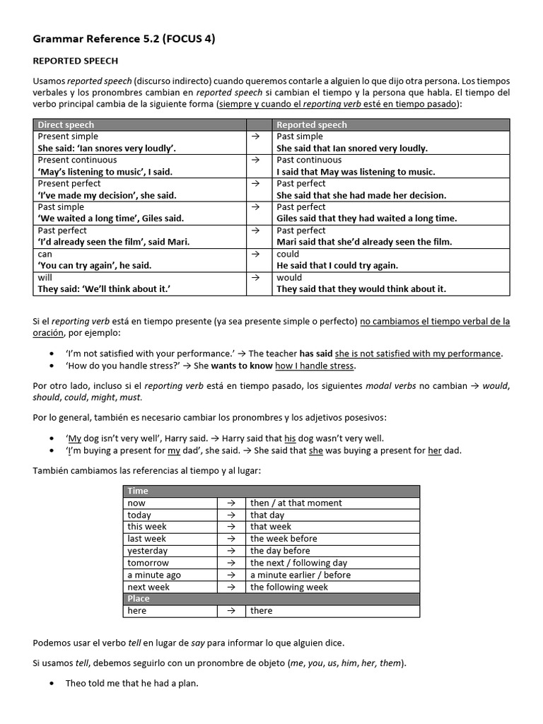FOCUS 4 - Grammar Reference 5.2 | PDF | Languages | Foreign Language ...