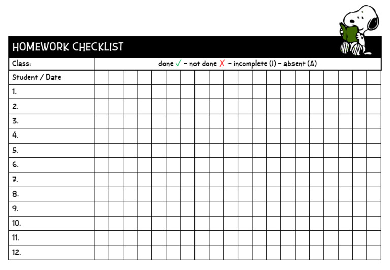 Homework Checklist Template PDF | PDF