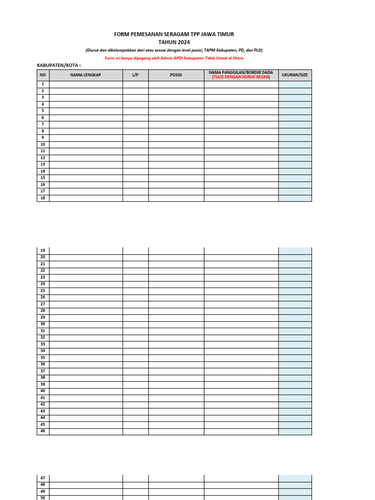 Form Pemesanan Seragam TPP 2024 | PDF
