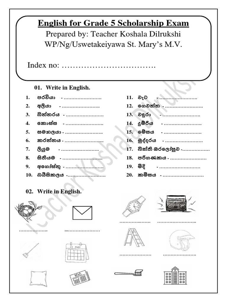 English-for-Grade-5-Scholarship-Exam-converted | PDF