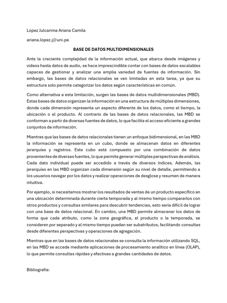 Base de Datos Multidimensionales | Descargar gratis PDF | Bases de datos | Base de datos relacional