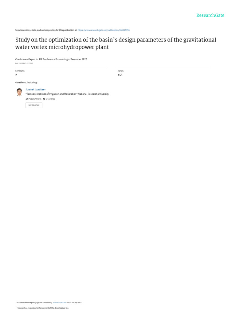 Vortex - Izzatillaev - Calculo Tanque | PDF | Hydroelectricity | Hydropower