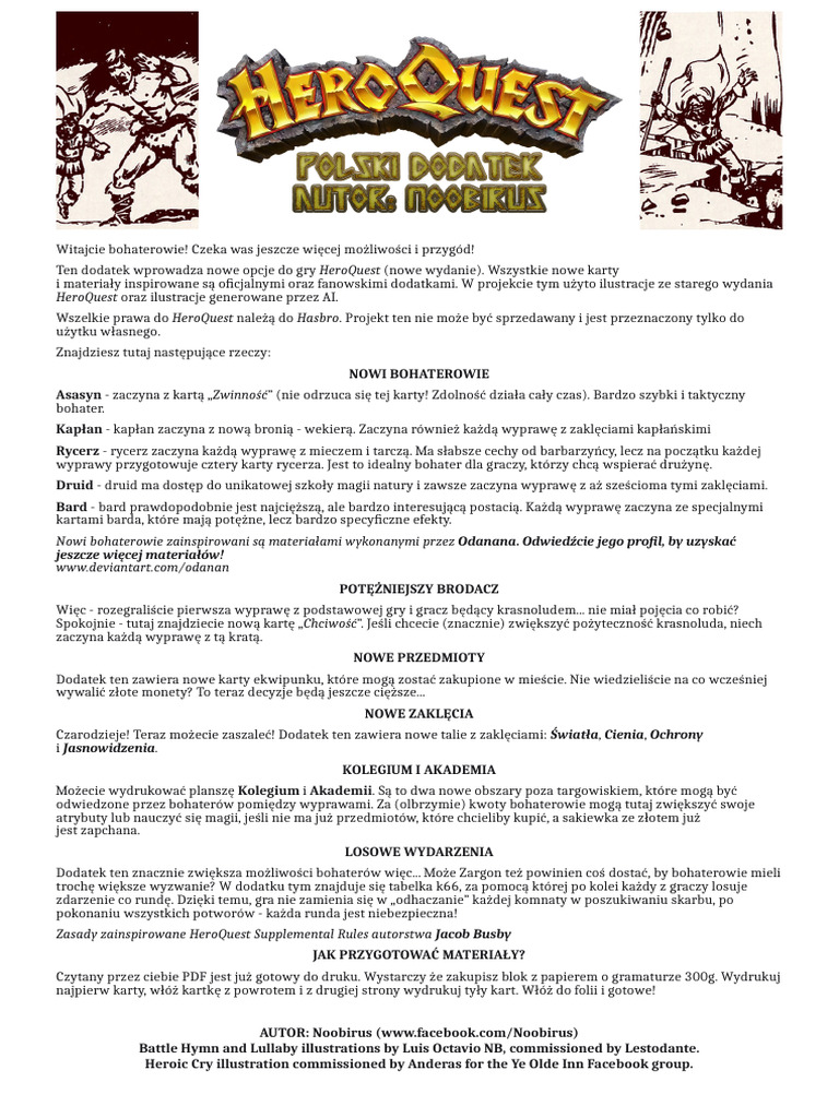 HeroQuest 2021 Dodatek PL Noobirus | PDF