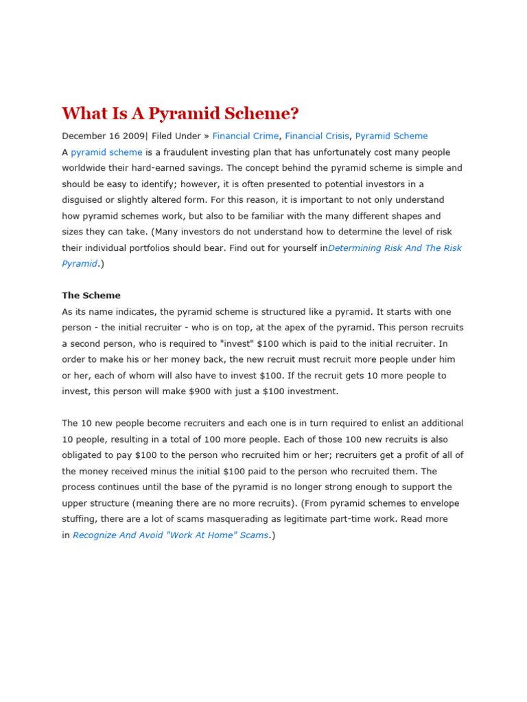 Understanding Pyramid Schemes Explained | PDF | Business | Finance ...