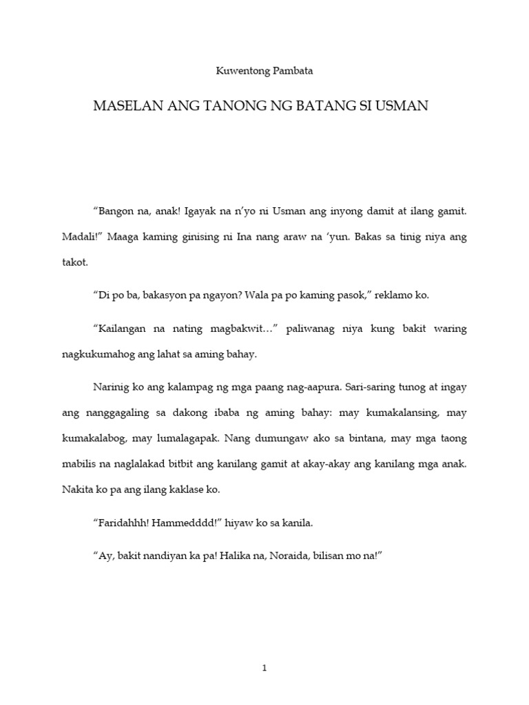 MASELAN ANG TANONG NG BATANG SI USMAN 1stprize | PDF