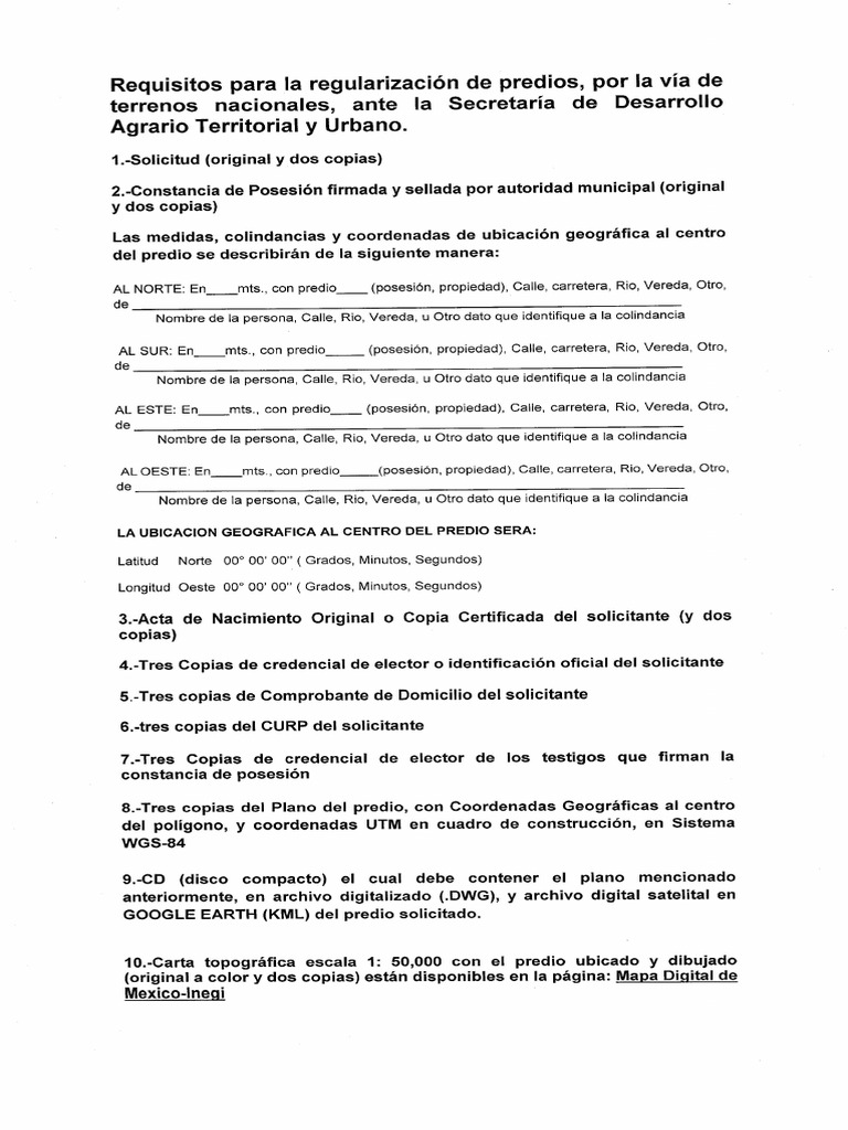 Formato Desglosado Requisitos para La Regularizacion de Predios T ... Formato Desglosado Requisitos para La Regularizacion de Predios T ...
