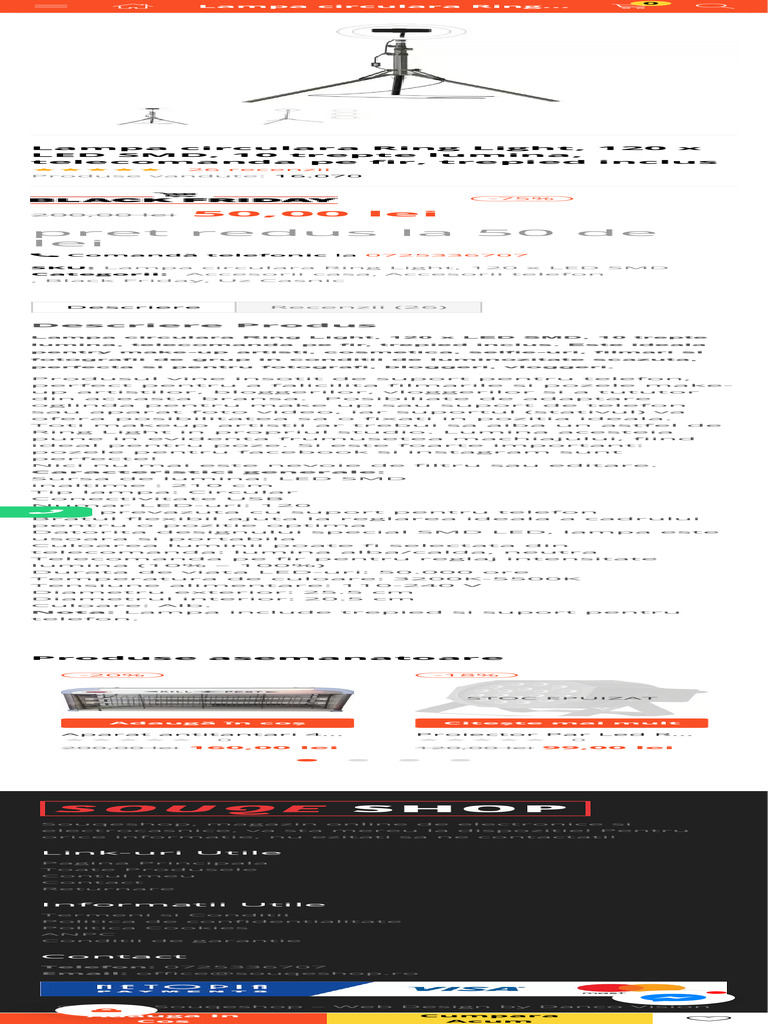 Cumpara Lampa Circulara Ring Light, 120 X LED SMD, 10 Trepte Lumina, Telecomanda Pe Fir, Trepied ...