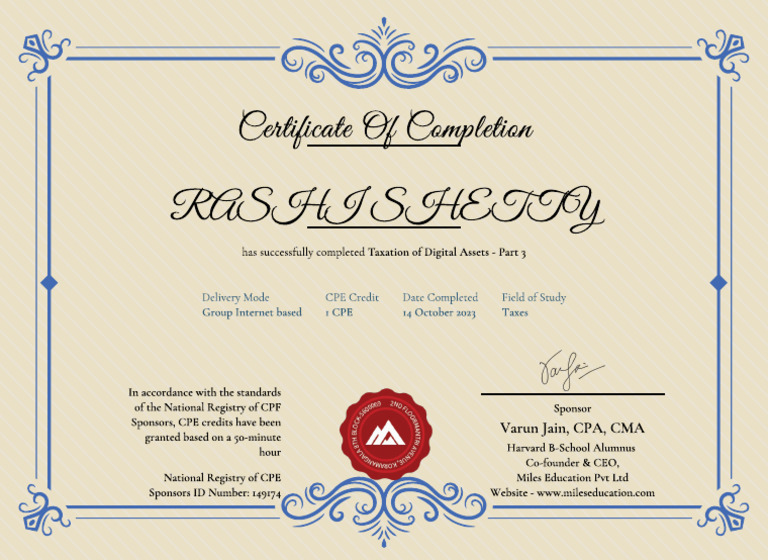 Credit Couse Certificate Pdf