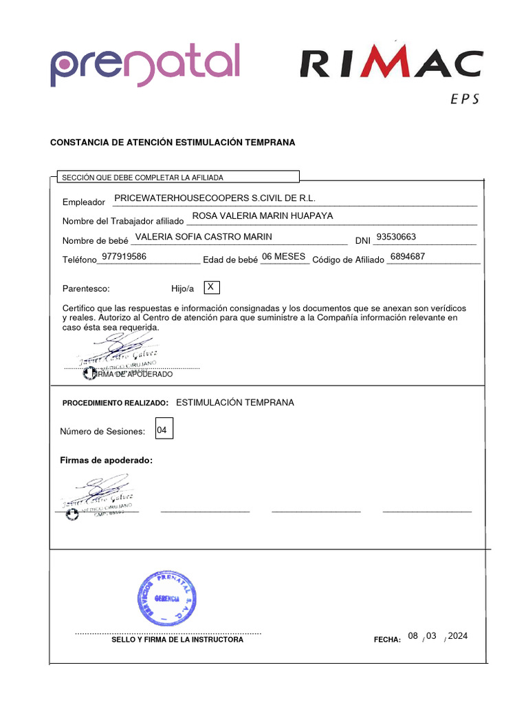 Ficha e. Temprana Rimac Eps 2024 | PDF