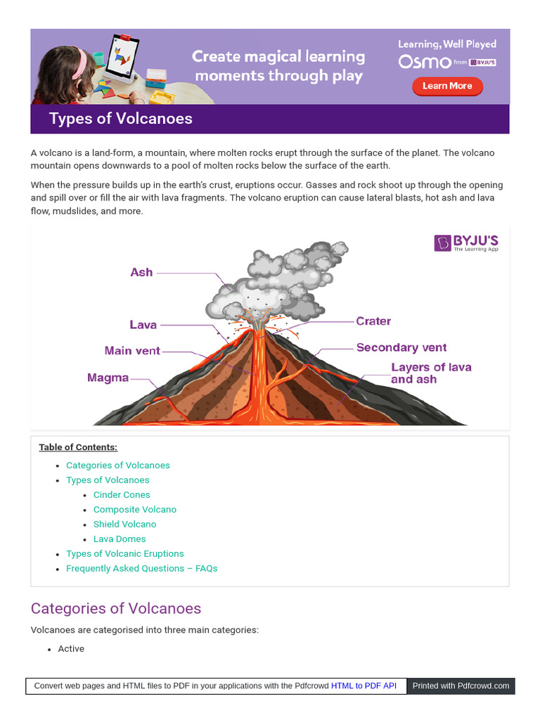 Byjus Com Physics Types of Volcanoes | PDF | Volcano | Types Of ...