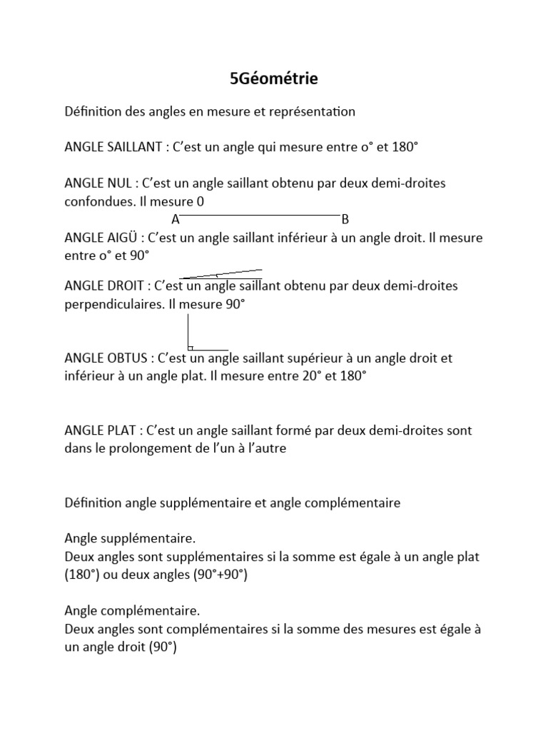 Angles : Nul, Plat et Complémentaires | PDF