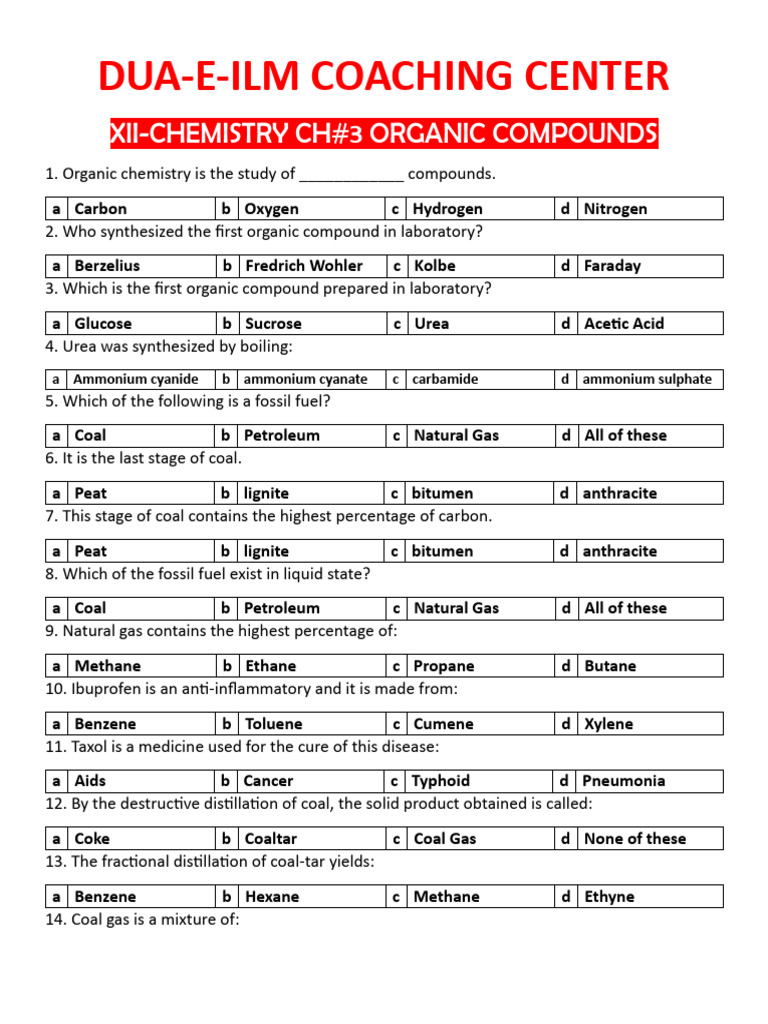 Chapter 3 MCQs (Unsolved) | PDF | Amide | Alkane