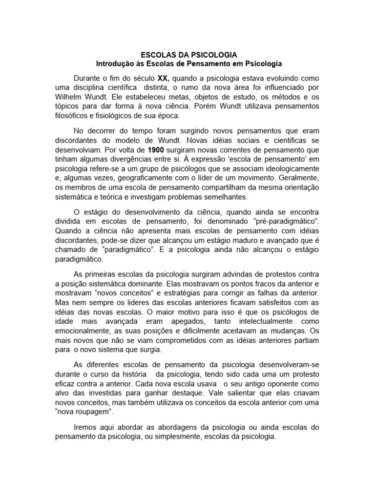 Principais Escolas da Psicologia | PDF | Psicologia | Sigmund Freud
