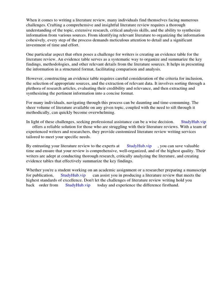 Evidence Table Literature Review Example | PDF | Systematic Review ... Evidence Table Literature Review Example | PDF | Systematic Review ...