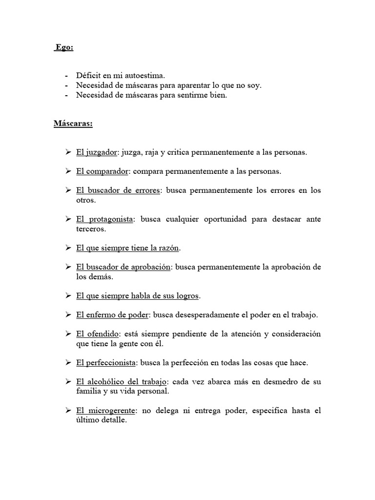 Control Del Ego. Evaluación Personal | Descargar gratis PDF | Autoestima