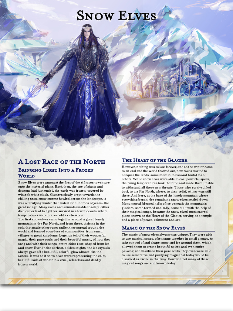 Snow Elves - GM Binder | PDF | Elf (Dungeons & Dragons) | Elves In Fiction
