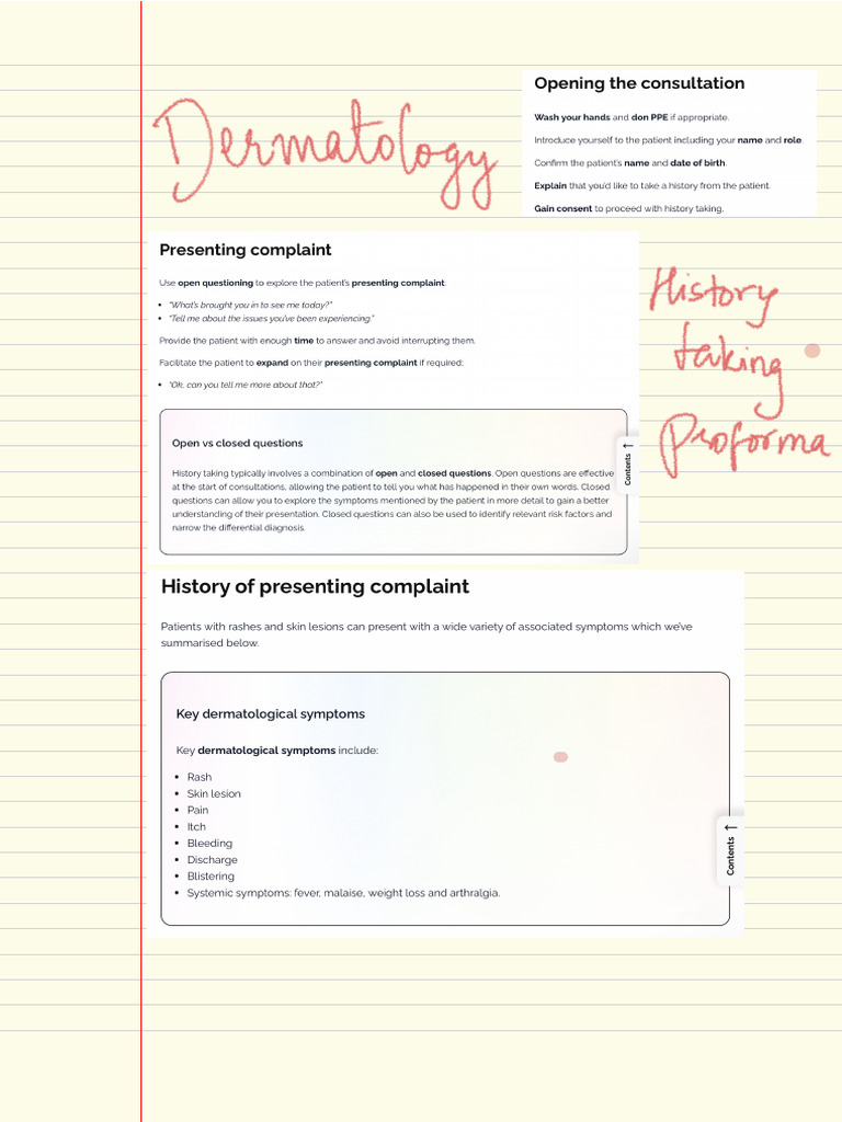 Dermatology History Taking Quick Review | PDF