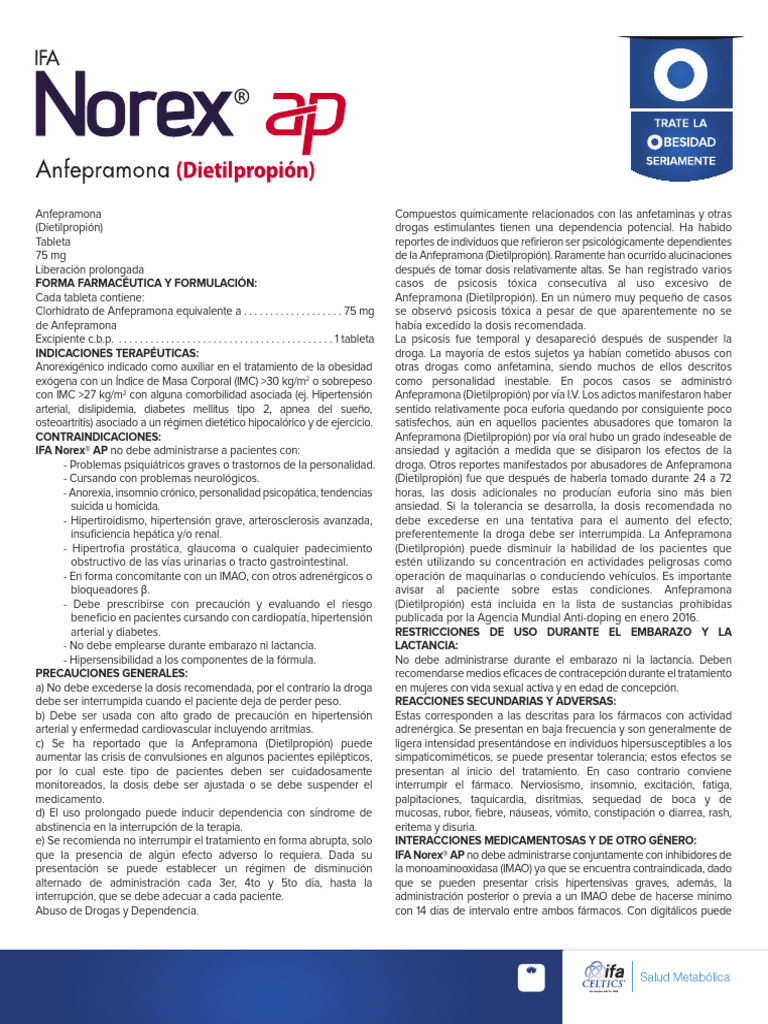 Ifa Norex Ap Anfepramona | PDF | Medicina CLINICA | Especialidades Medicas