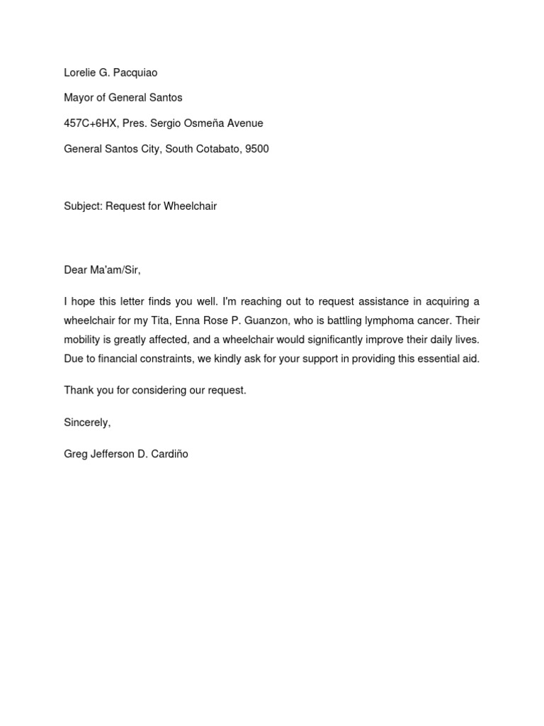 Wheelchair Request Letter | PDF