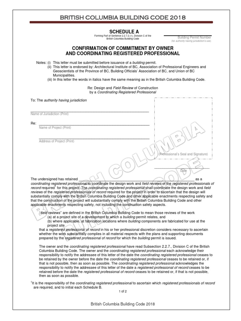 BCBC 2018 Schedule A 20181210 | PDF | Building Code | Justice