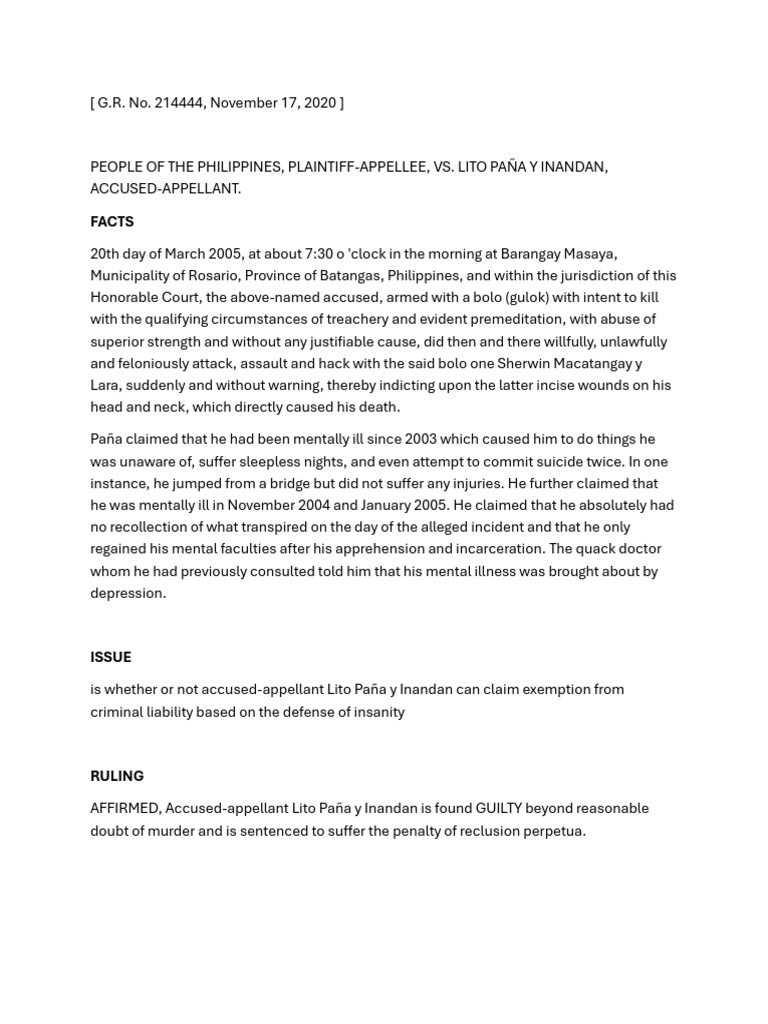People of The Philippines v. Lito Pana y Inandan, G.R. No. 214444 | PDF