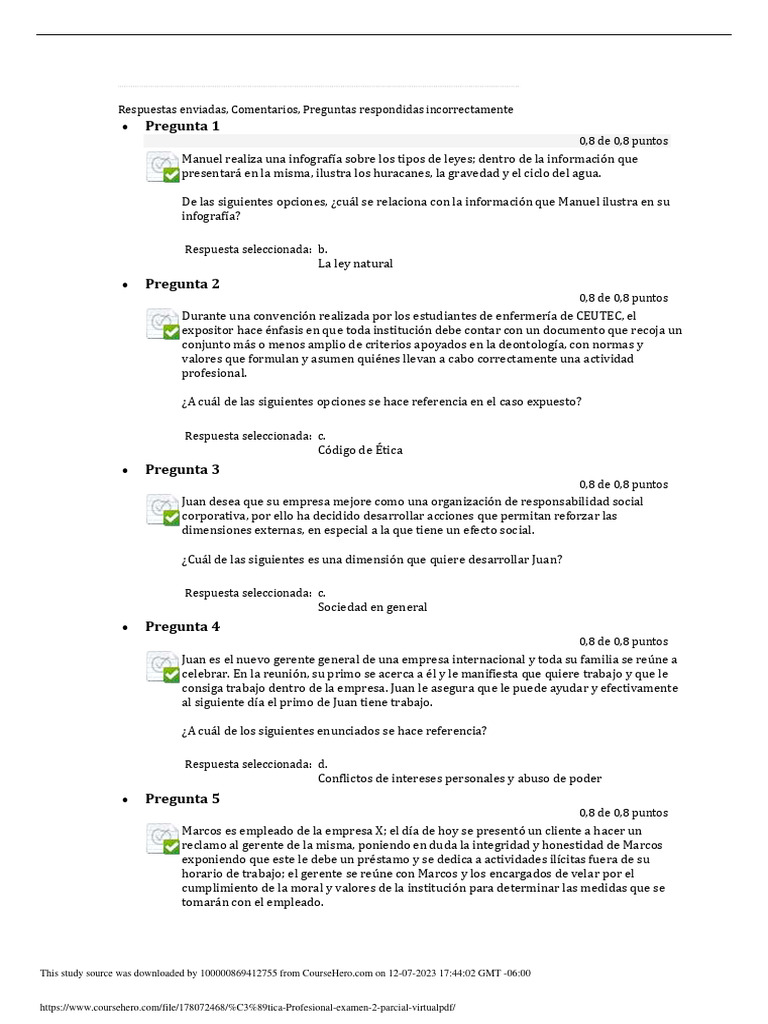 Tica Profesional Examen 2 Parcial Virtual PDF | PDF