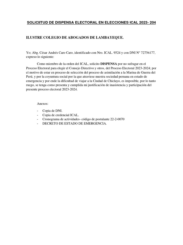 Solicito Dispensa | PDF