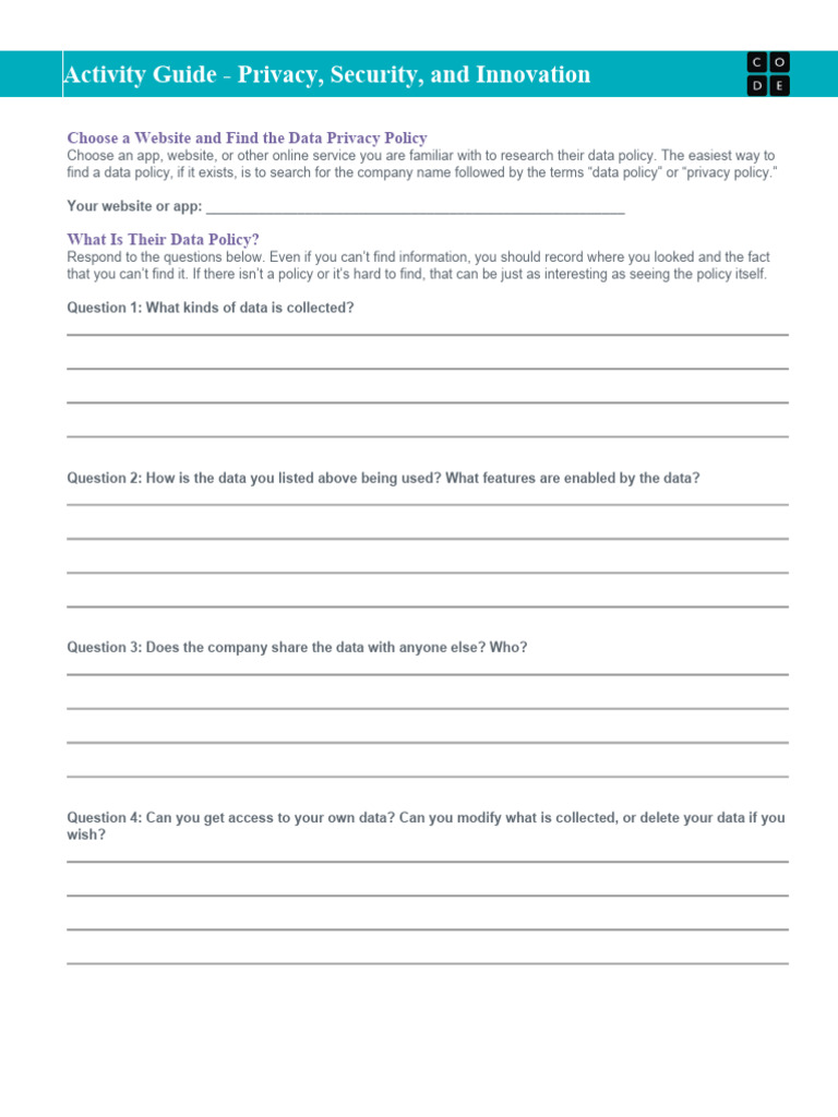 Activity Guide - Privacy Security and Innovation | PDF