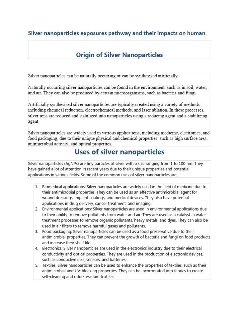 Human Health Risks of Silver Nanoparticles | PDF | Self-Improvement ...