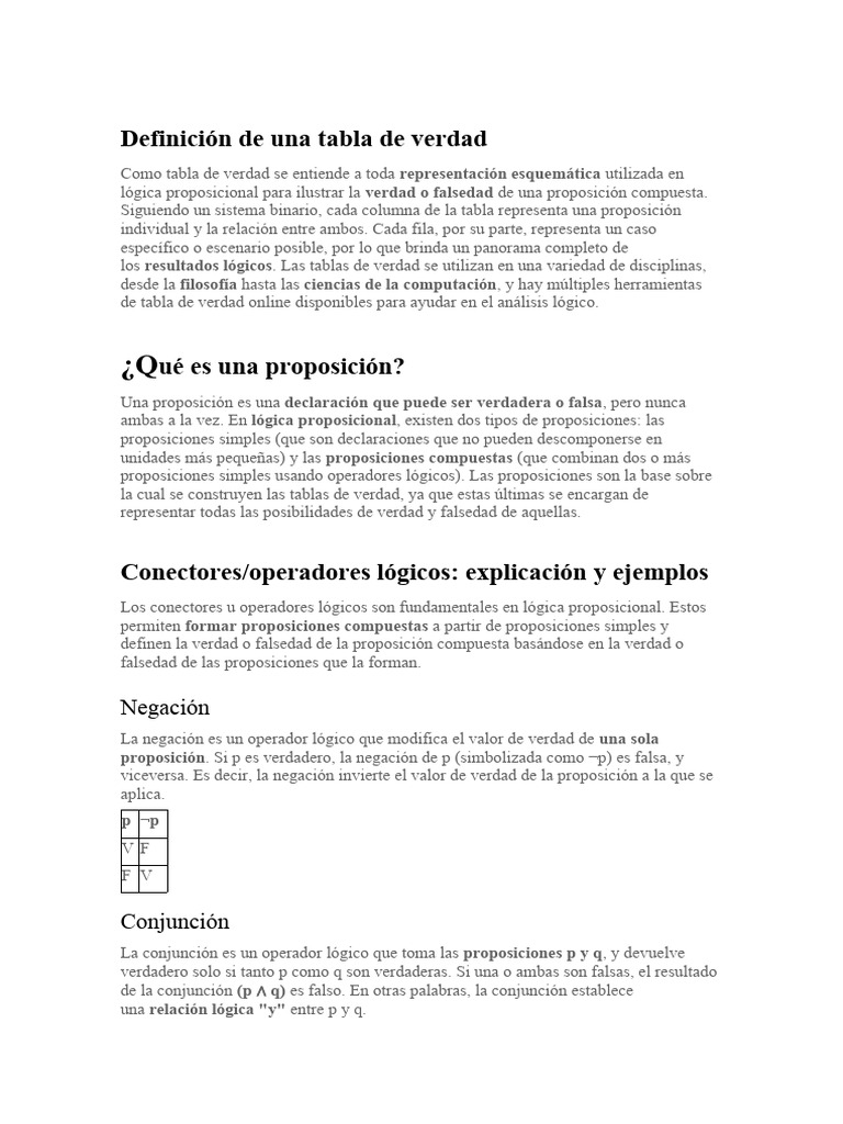 tabla de la verdad | PDF | Proposición | Verdad