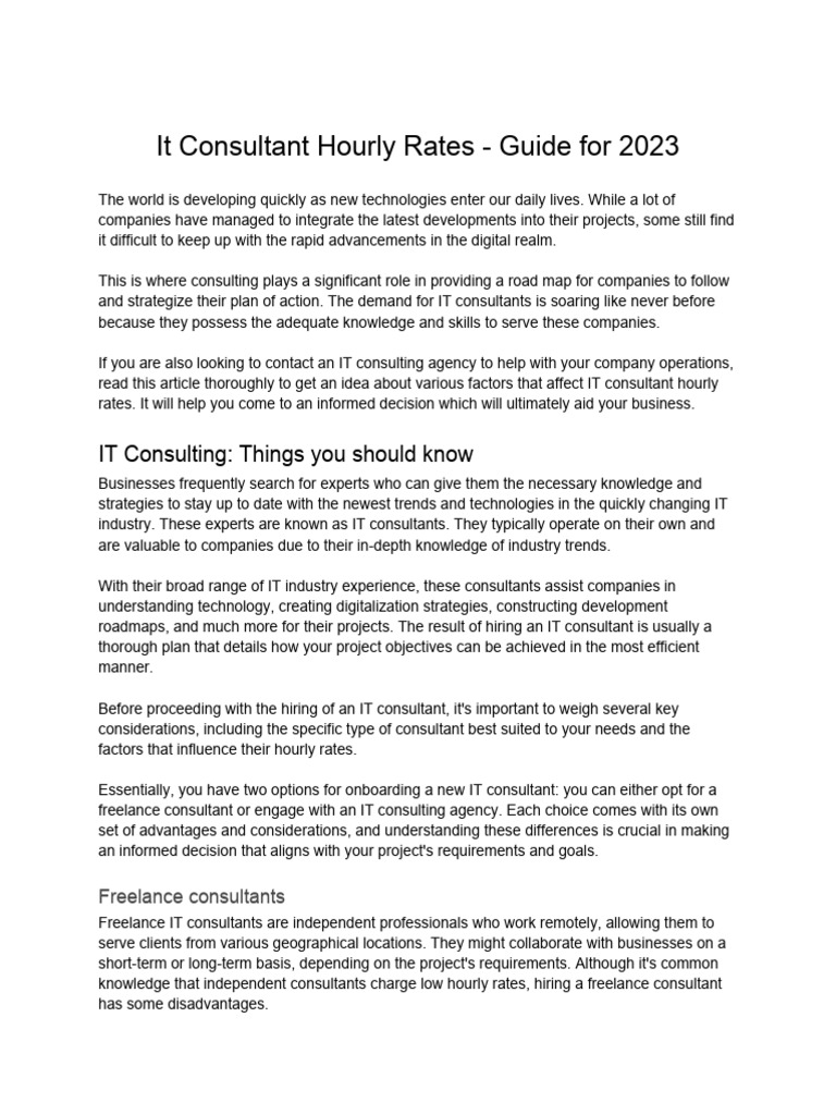 It Consultant Hourly Rates - Guide For 2023 | PDF | Consultant | Freelancer
