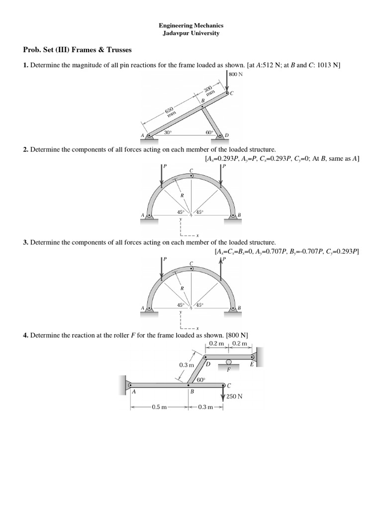 EMech Prob Set III Frames & Trusses | PDF