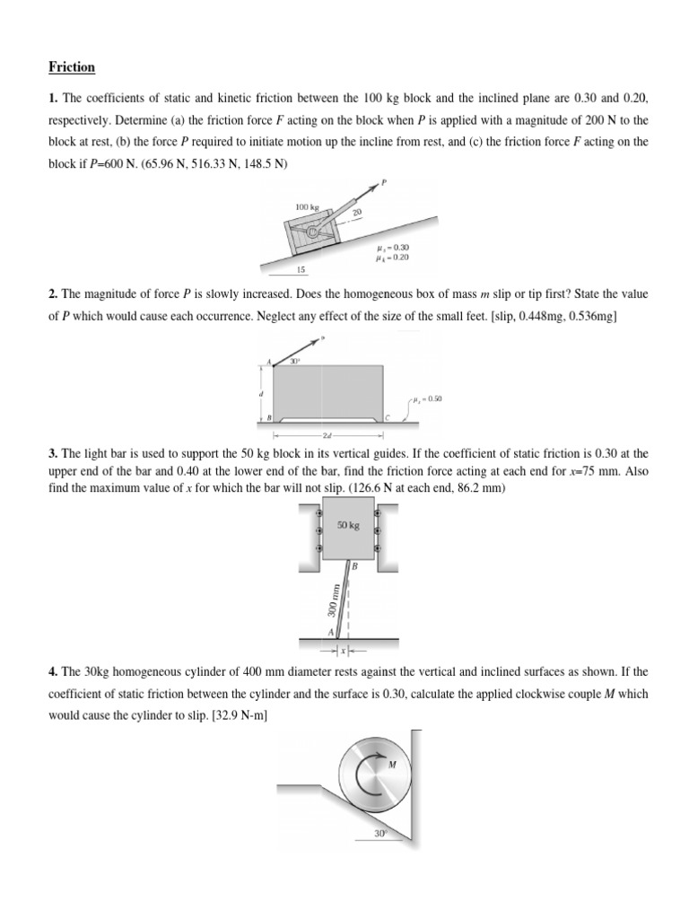 EMech Prob Set IV Friction and Its Application | PDF | Friction | Force