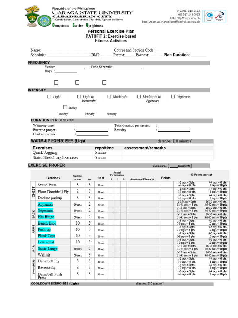 Personal Exercise Plan PATHFit 2 Midterms | PDF | Strength Training ...