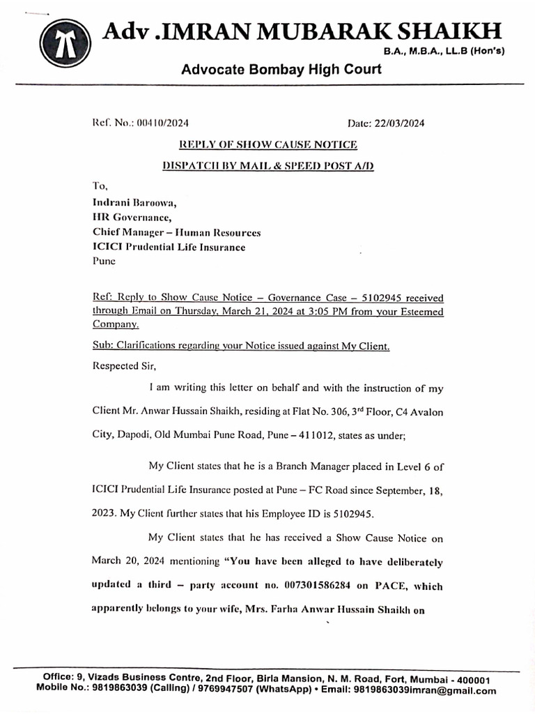 Reply to Show Cause Notice | PDF