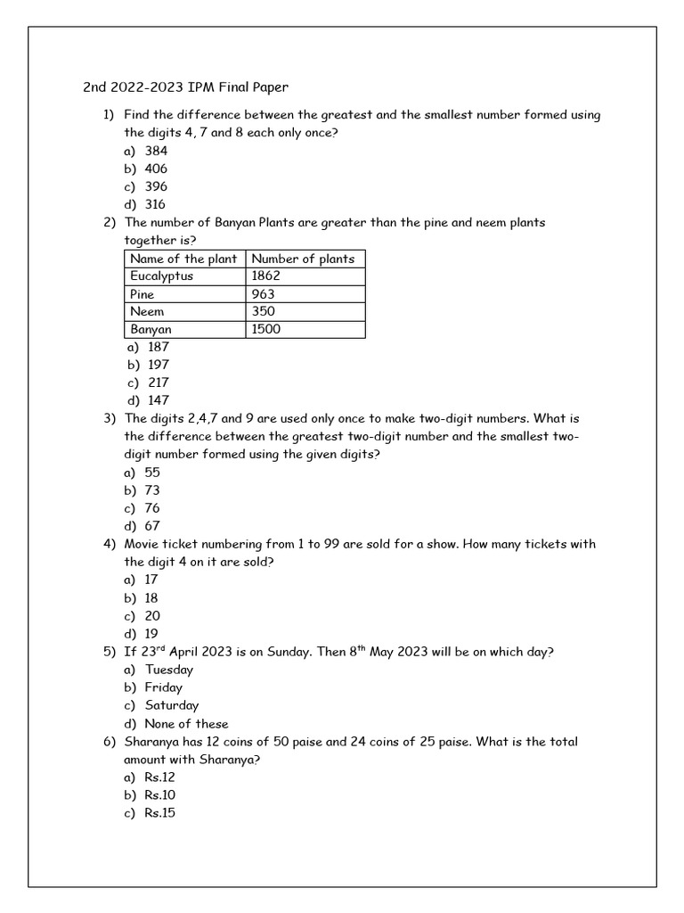 2nd IPM Final Paper 2023 | PDF | Odds