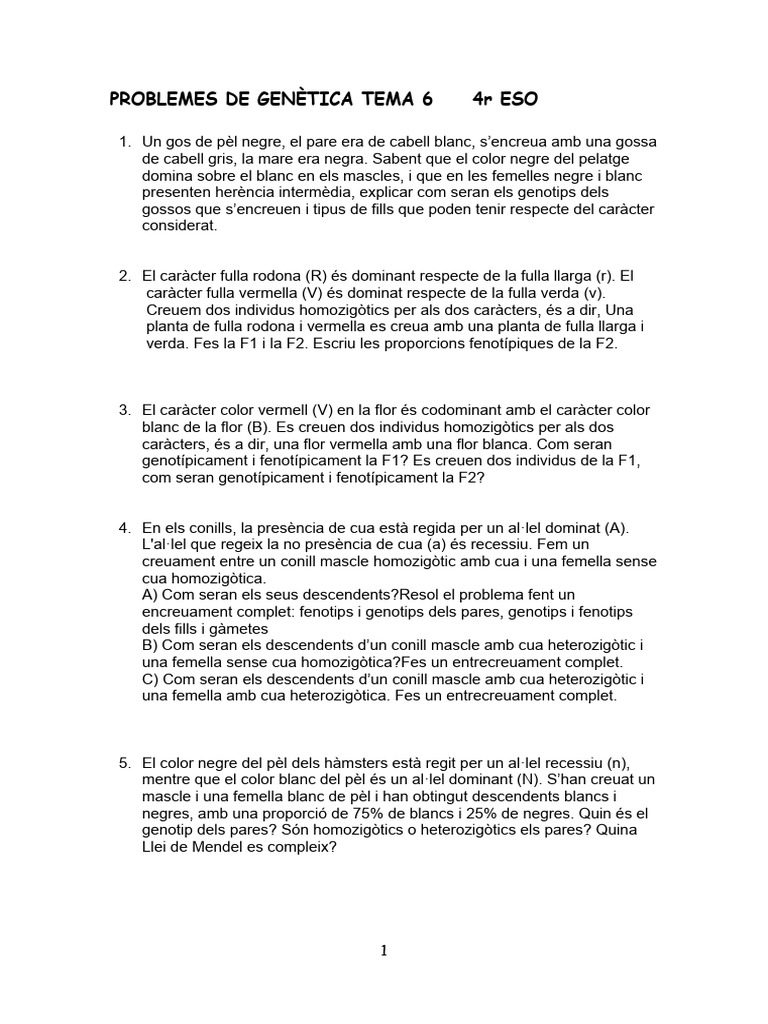 PROBLEMES DE GENÈTICA TEMA 6 4r ESO | PDF