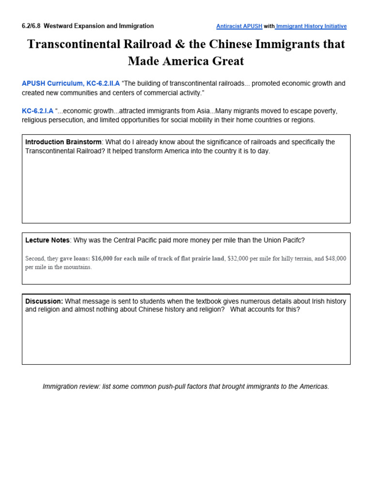 Chinese Immigration and the Railroad Impact | PDF | Immigration ...