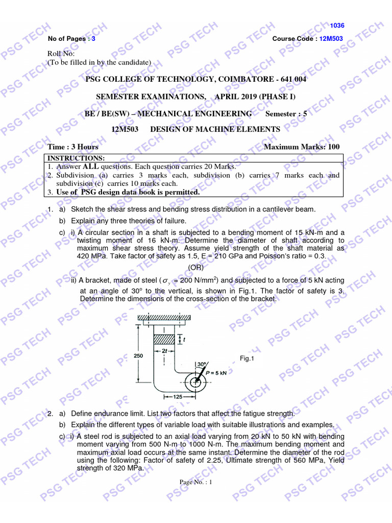 Instructions:: No of Pages Course Code | PDF | Strength Of Materials | Bending