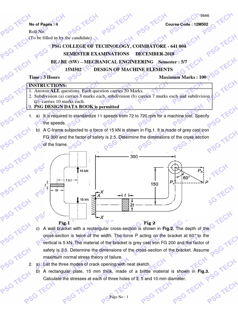 No of Pages: 4 Course Code: 12M502: Fig.1 Fig 2 | PDF | Gear | Bearing (Mechanical)