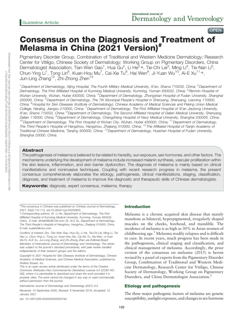 Melasma Diagnosis & Treatment Guide China | PDF | Dermatology | Ultraviolet