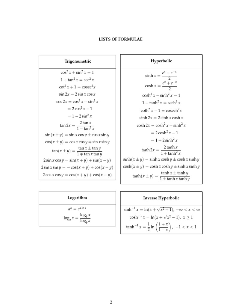 List of Formula | PDF | Trigonometric Functions | Real Analysis