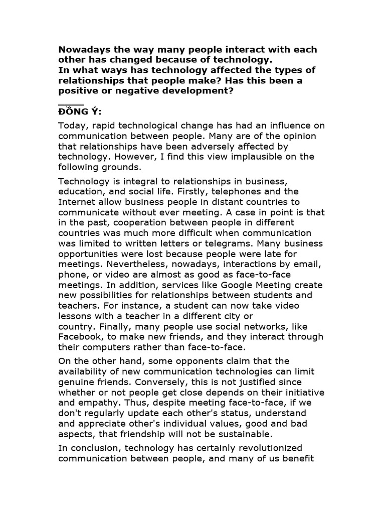 Technology's Impact on Relationships | PDF | Communication | Telephone