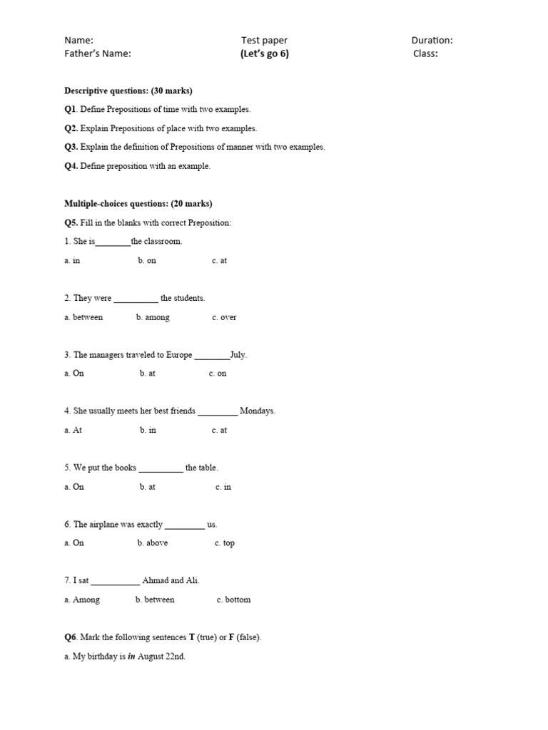 Let's Go 6 Final Test | PDF | Linguistics