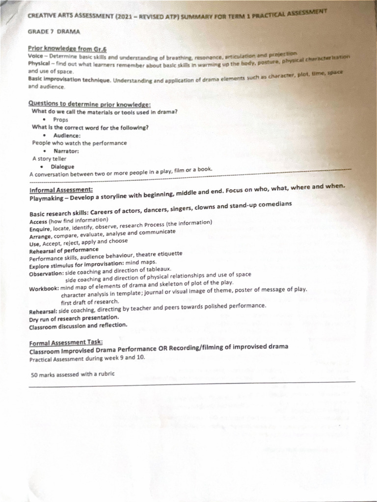 Creative Arts Assessment | PDF