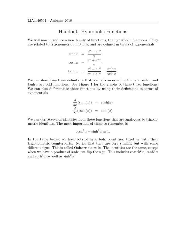 Hyperbolic Functions Pdf Trigonometric Functions Special Functions